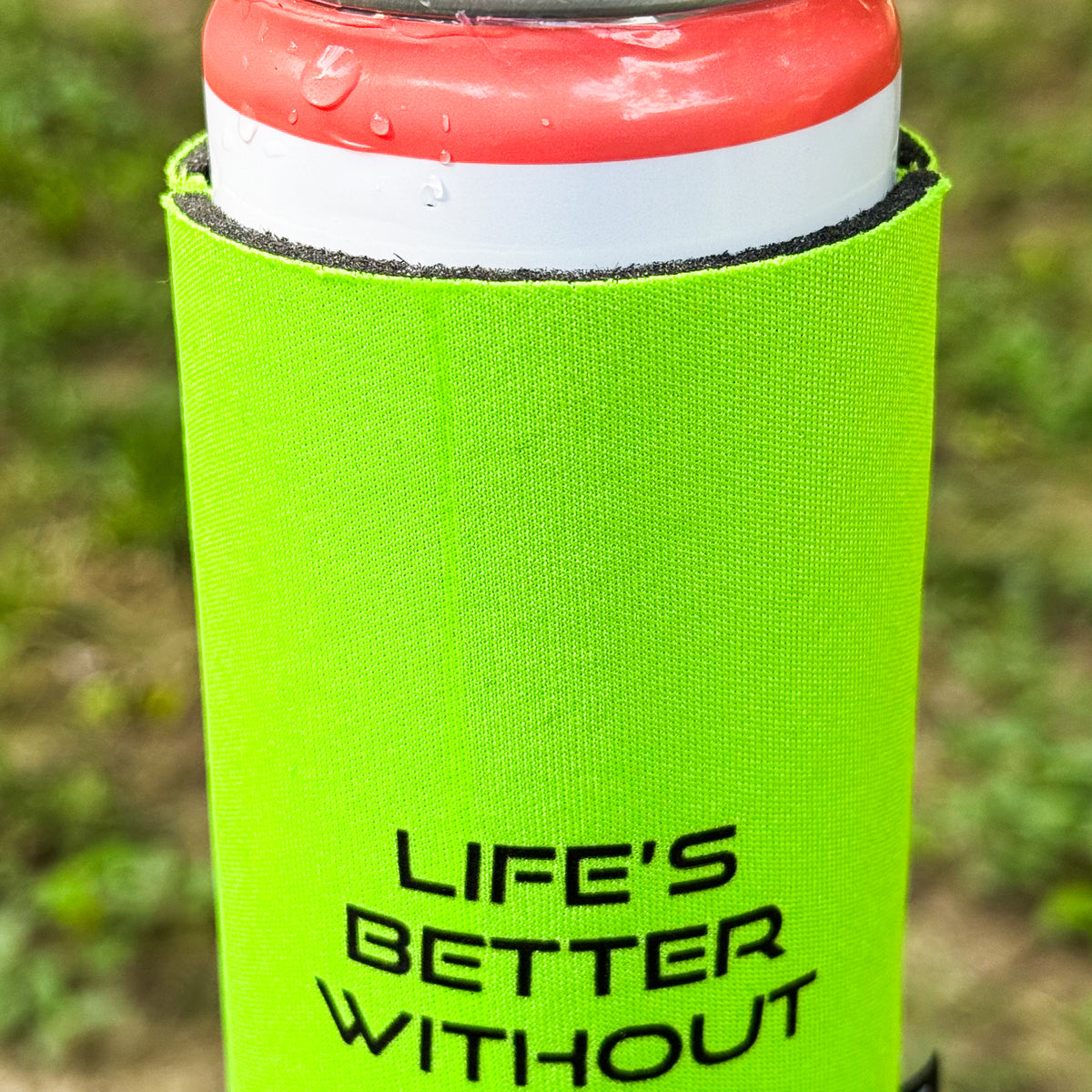 Draft Top Slim Can Cooler – Life’s Better Without Lids (Neon Green)